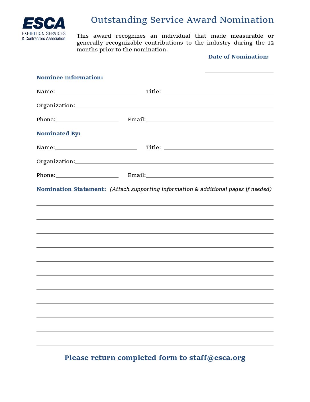 ESCA Outstanding Service Award Nomination » ESCA